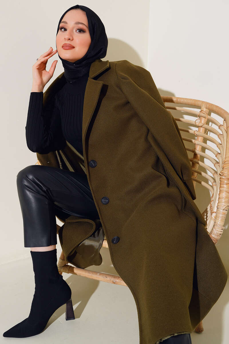 Balloon Sleeve Long Model Khaki Overcoat