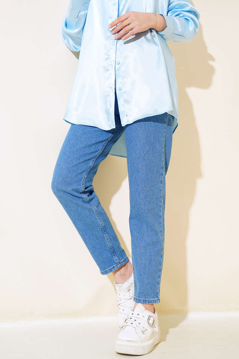 Dar Leg Mom Jean Denim Pants Blue