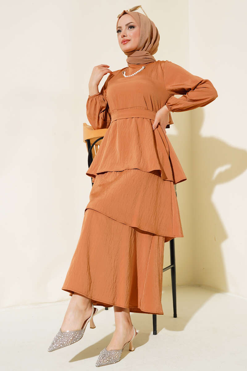 Layered Ruffled Dress Camel